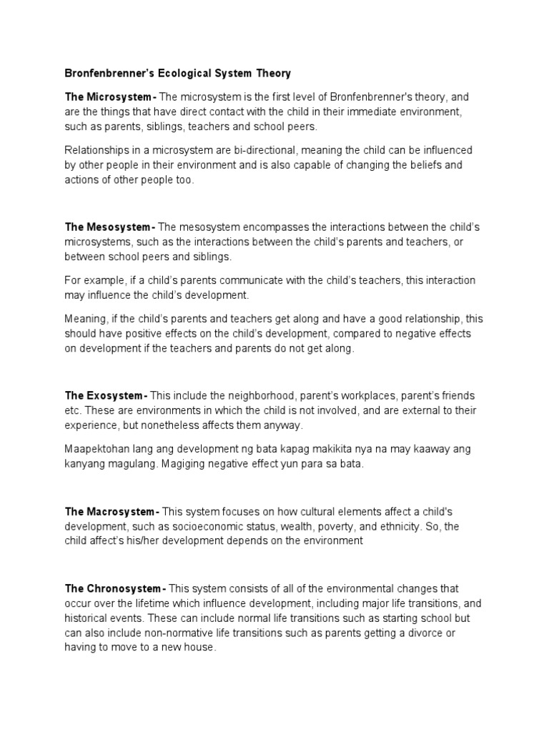 Bronfenbrenner's Ecological Systems Theory Explained | PDF | Psychology ...