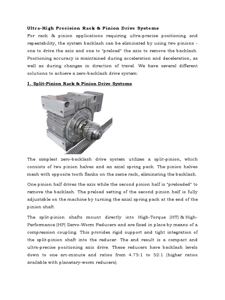 Zero Backlash In Rack And Pinion Drive Systems Pdf Equipment