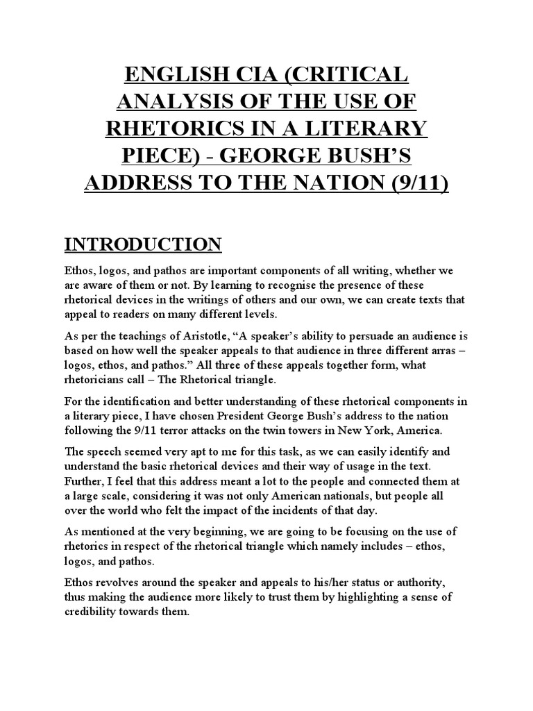 Rhetorical Analysis of Bush's 9/11 Speech | PDF