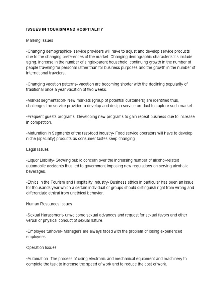 Key Issues in Tourism and Hospitality | PDF | Business Ethics | Foods