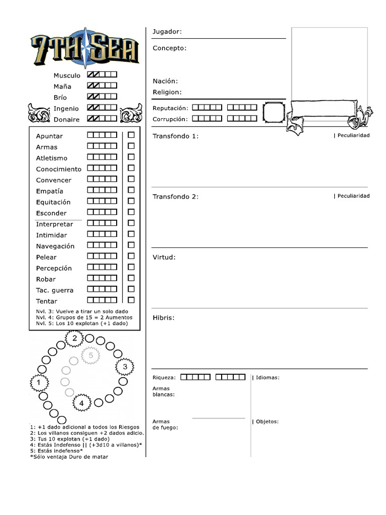 HOJA DE PERSONAJE 7th SEA | PDF