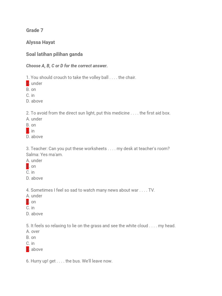 Exercise Grade 7 | PDF