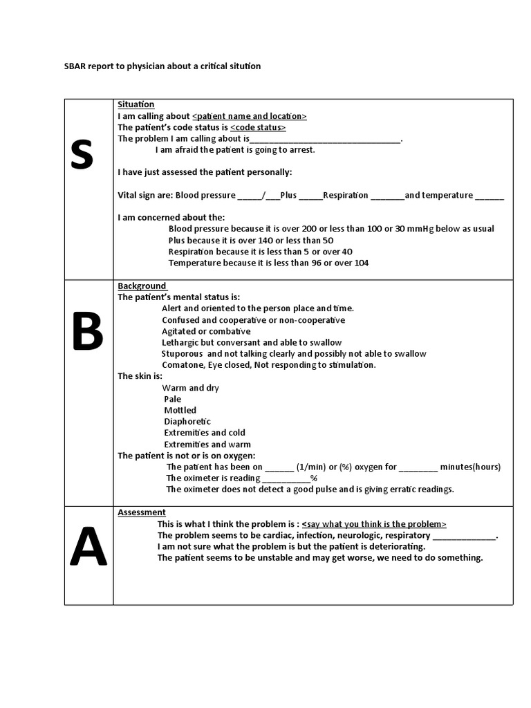 SBAR Report To Physician About A Critical Sitution | PDF | Glycated ...
