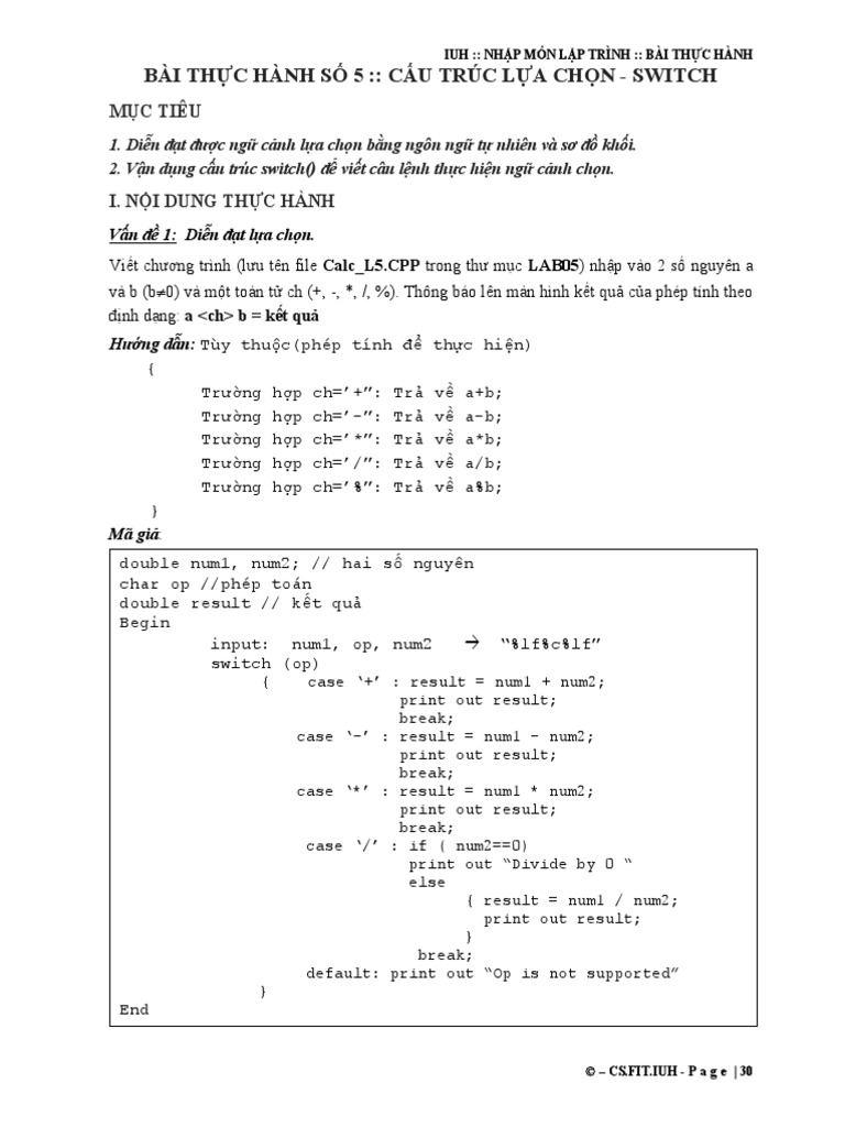 (NMLT) (Lab) (n05) Switch - Statement | PDF