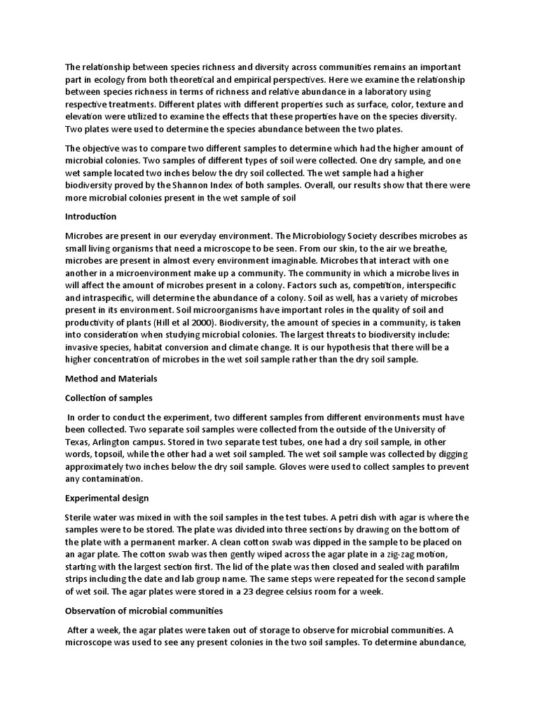 Ecology Lab Report | PDF | Microorganism | Soil