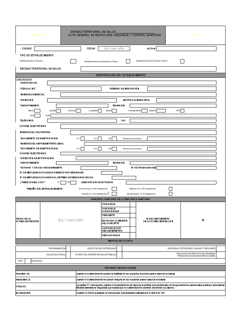 Ex-Gs-Rg-33 Acta General de Inspeccin Vigilancia y Control Sanitario | PDF