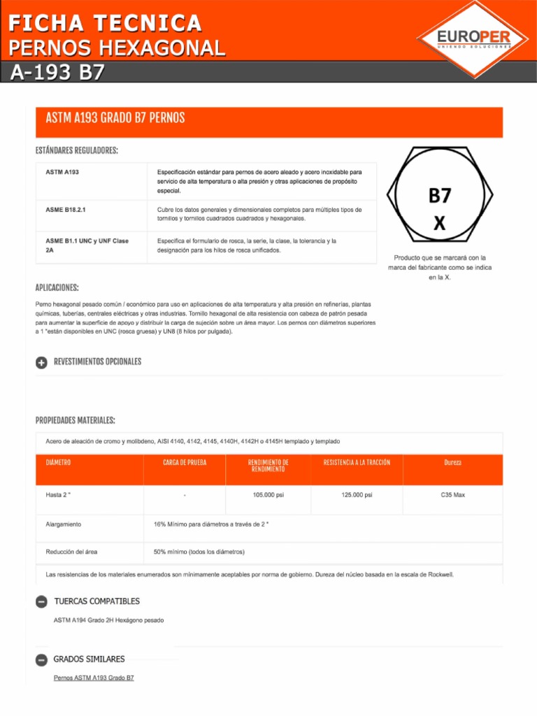 Ficha Tecnica PS Hex A 193 B7 1 | PDF
