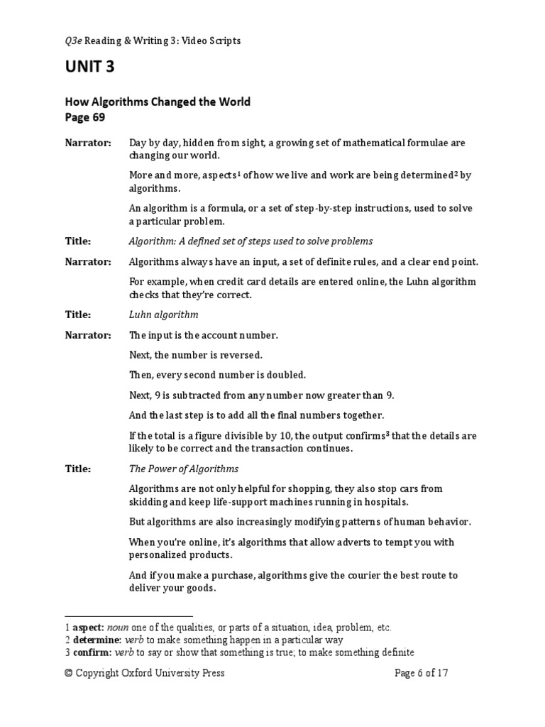 Unit 3 - Video Transcript | PDF | Algorithms | Verb Unit 3 - Video Transcript | PDF | Algorithms | Verb