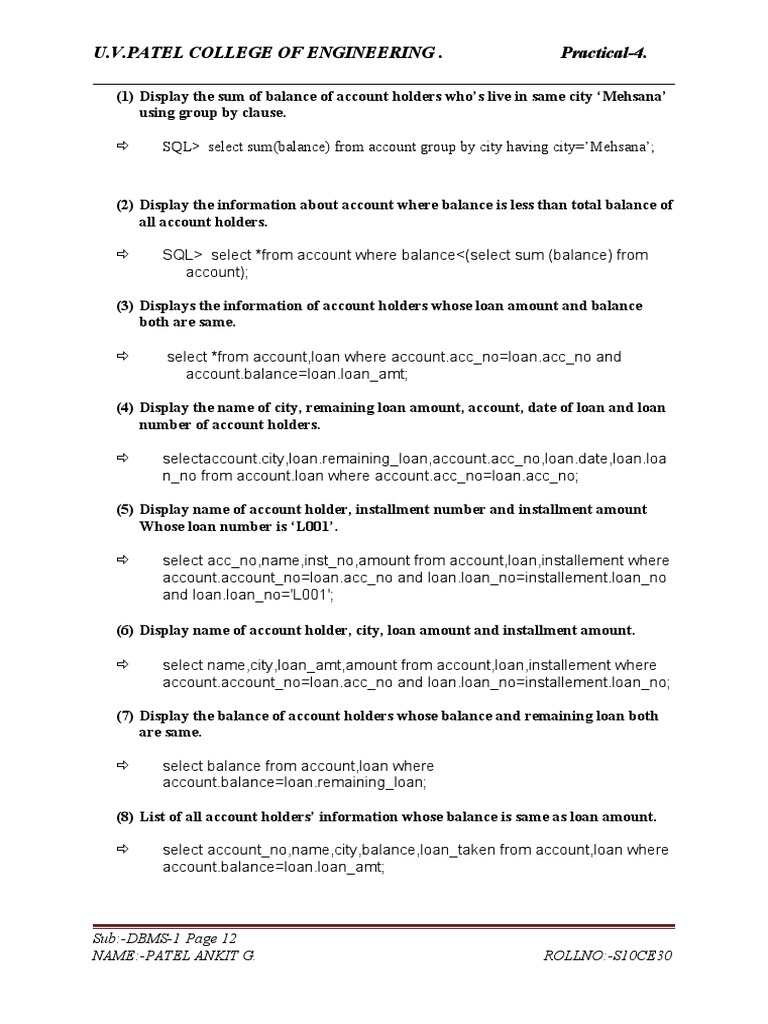 SQL Queries for DBMS Students | PDF | Cheque | Financial Services