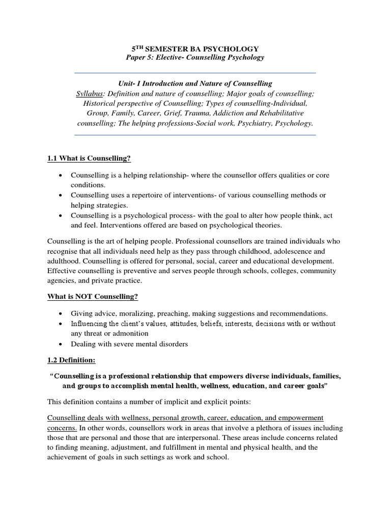 Unit 1 - Introduction To Counselling 2021-22 | PDF | Psychotherapy ...
