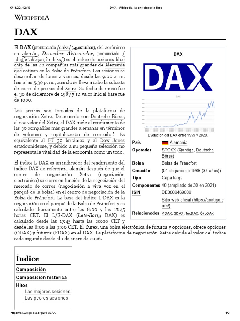 DAX - Wikipedia, La Enciclopedia Libre | PDF | Valores de renta ...