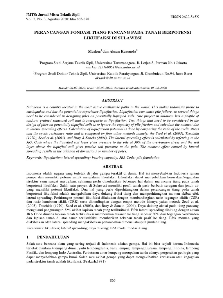 Perancangan Fondasi Tiang Pancang Pada Tanah Berpotensi Liquefaksi | PDF