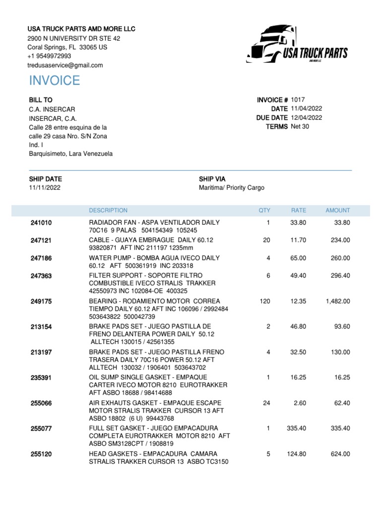 Invoice 1017 | PDF | Manufactured Goods | Rotating Machines