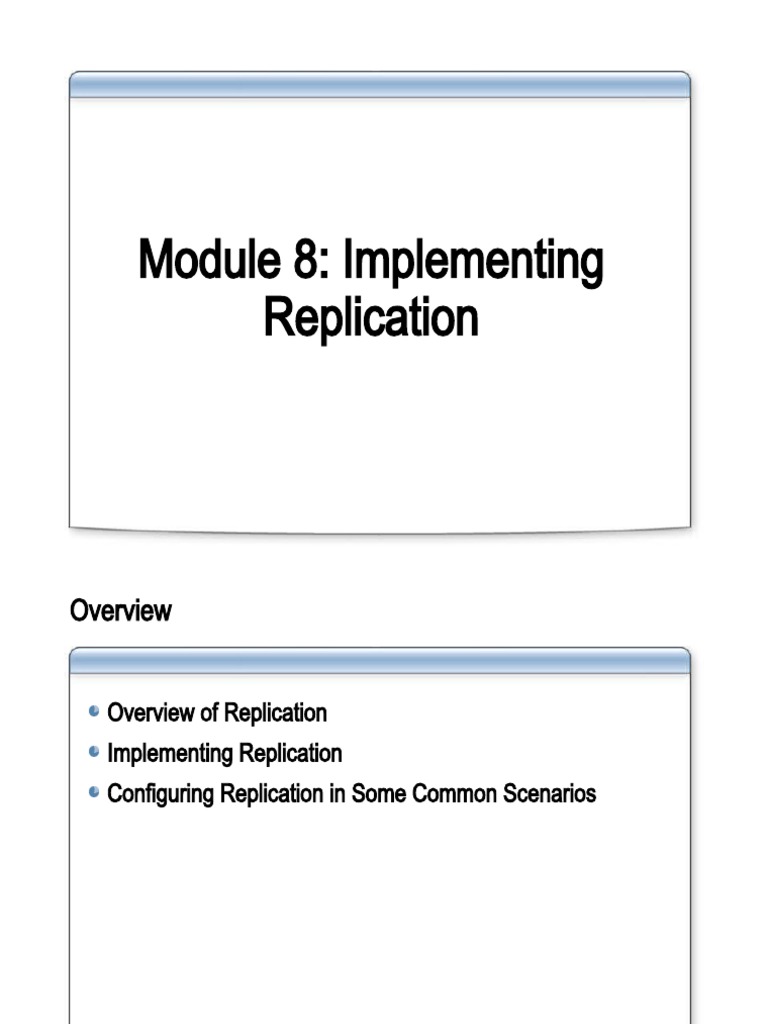 Module 8: Implementing Replication | PDF | Replication (Computing ...