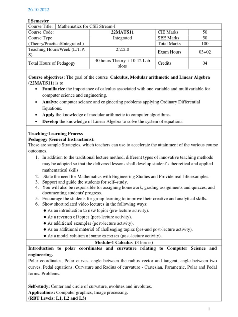 22MATS11 | PDF | Equations | Ordinary Differential Equation