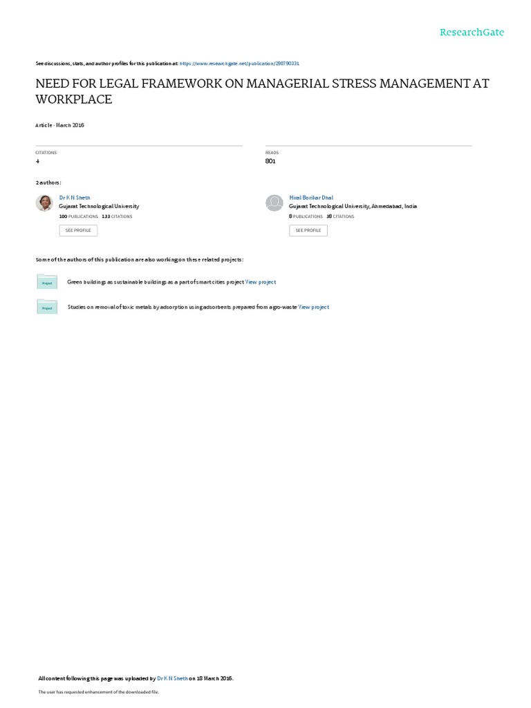 Need For Legal Framework On Managerial Stress Management at Workplace ...