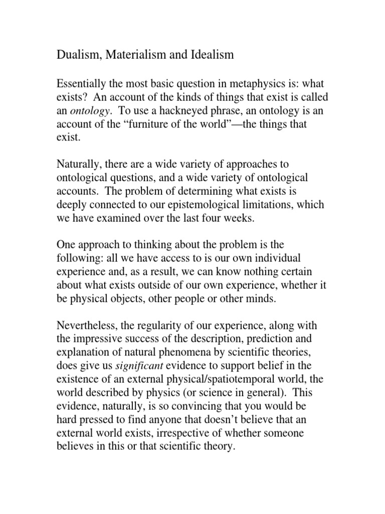 Dualism, Materialism, and Idealism Explained | PDF | Materialism ...