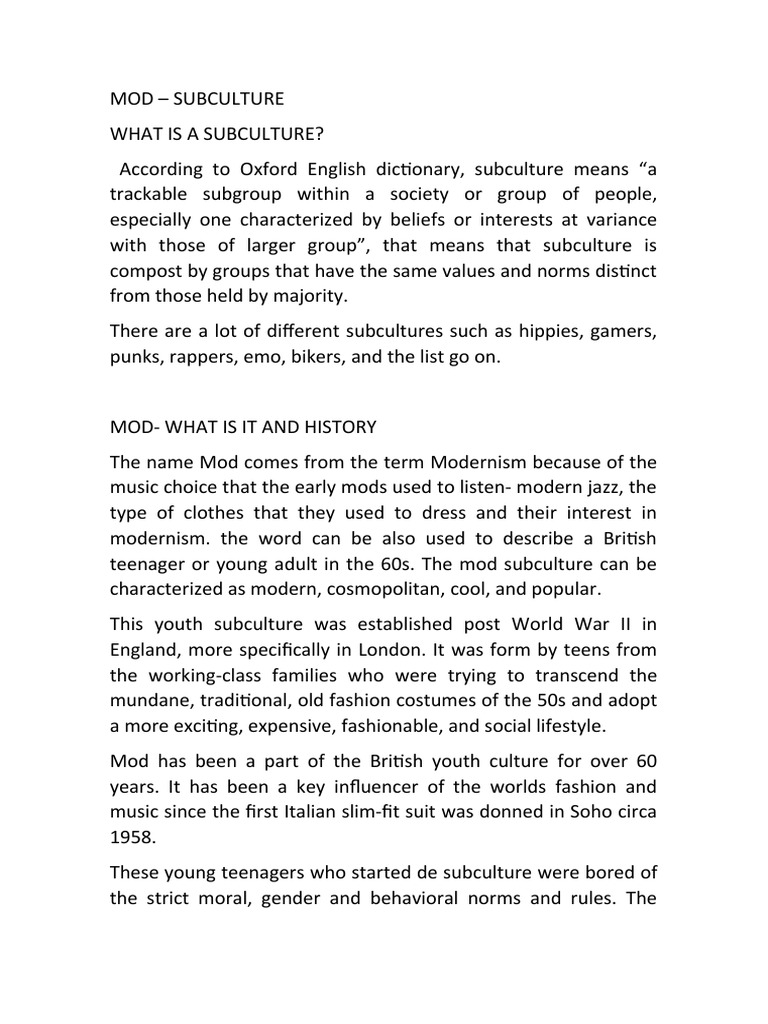 Mod - Subculture | PDF | Softlines (Retail) | Cultural Trends