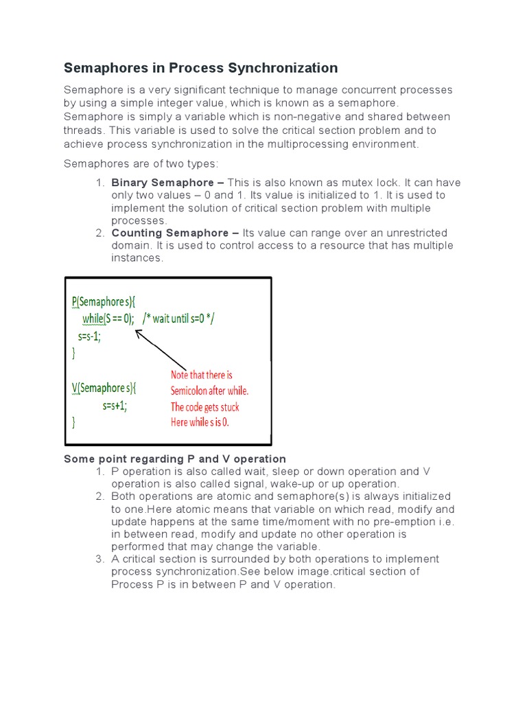 Semaphores in Process Synchronization: Some Point Regarding P and V Operation | PDF