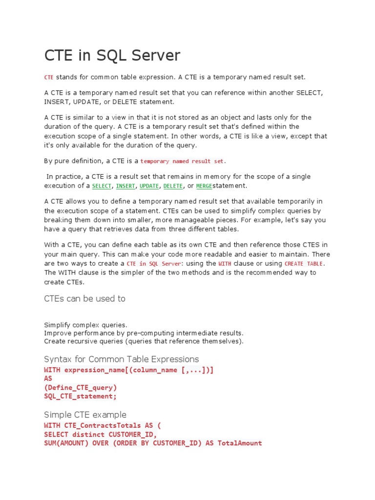 An In Depth Look At Common Table Expressions Ctes In Sql Server Pdf Database Index