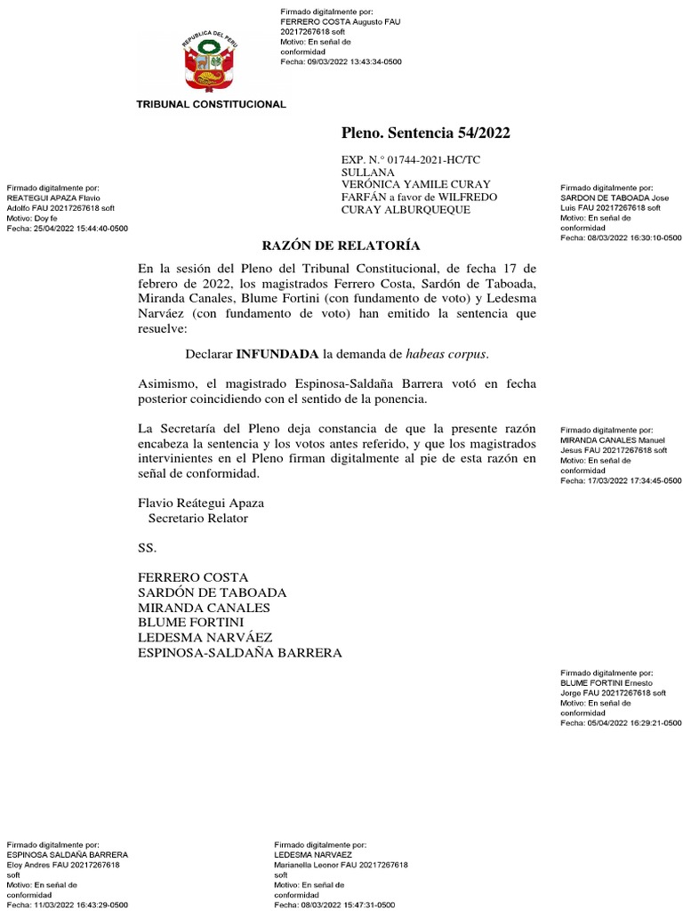 STC #01744-2021-HC, Sullana | PDF | Sentencia (ley) | Habeas corpus