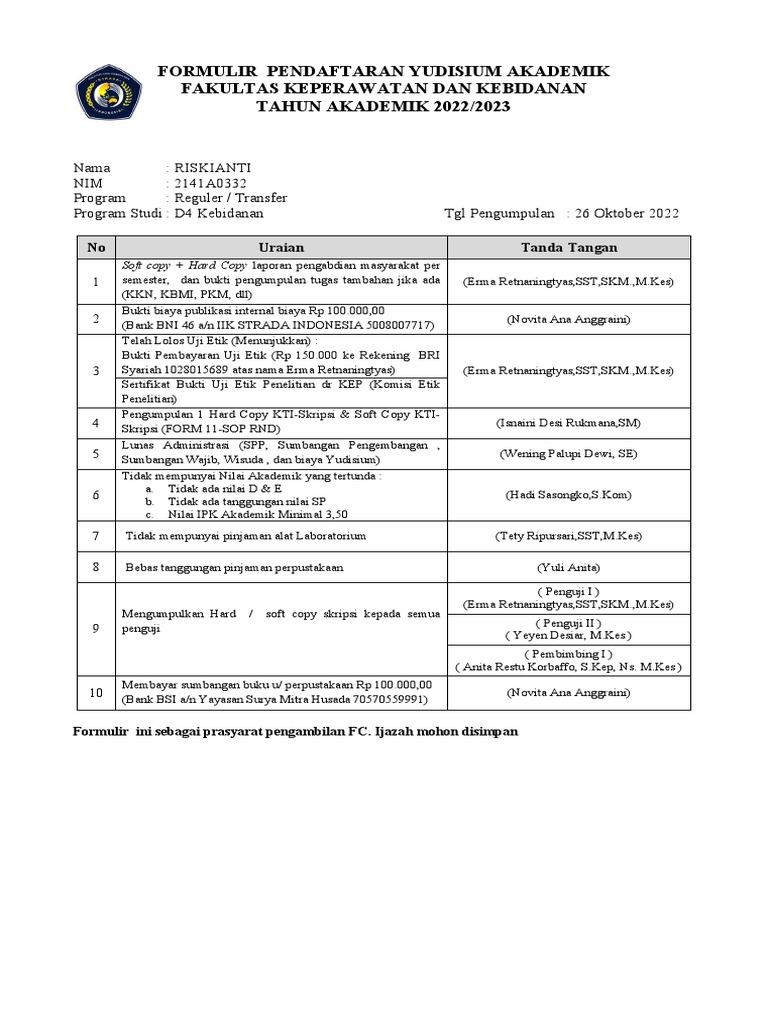 Formulir Pendaftaran Yudisium Pdf