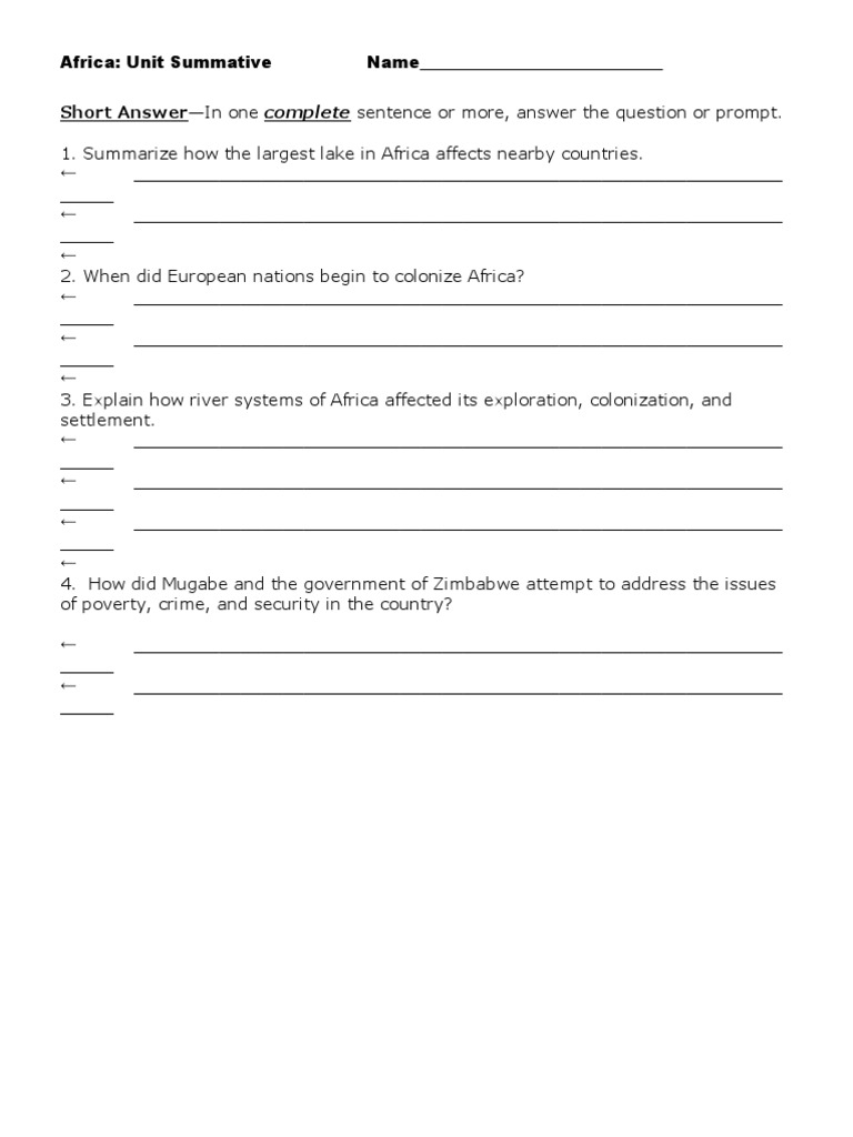 Africa Unit Summative Assessment Guide | PDF | Sudan | Africa