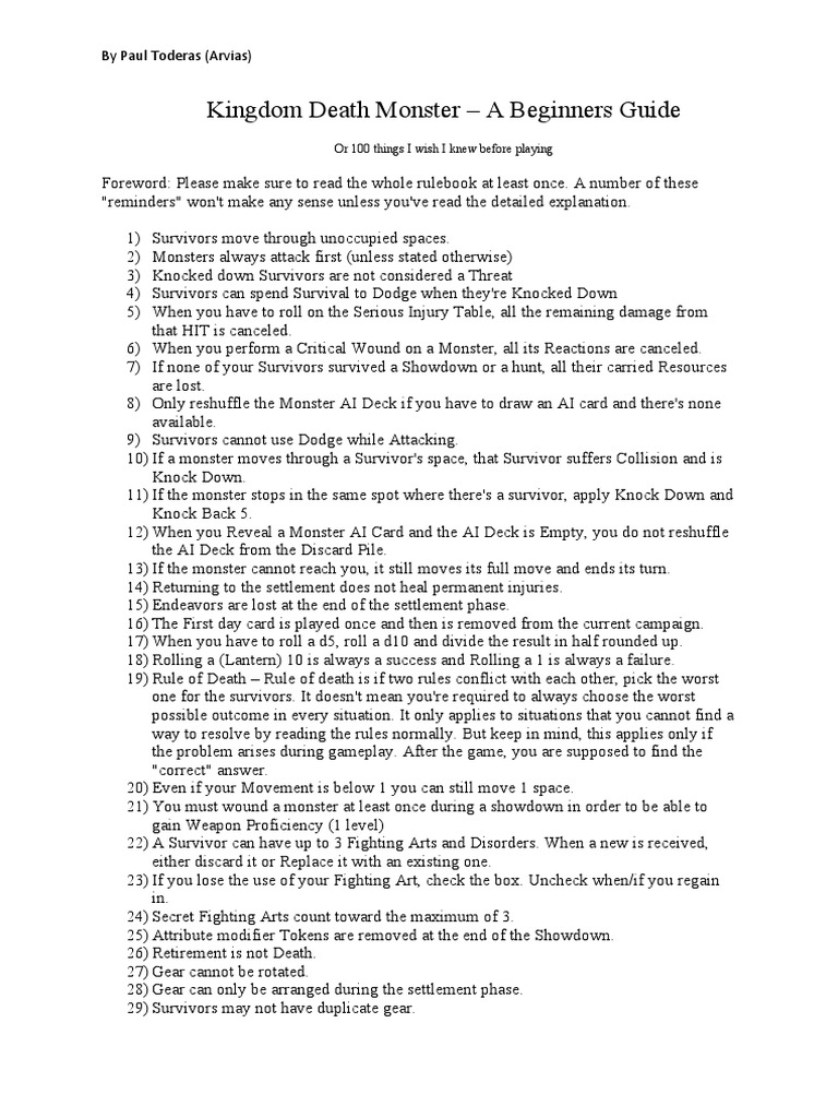 Kingdom Death Monster: Essential Rules Guide | PDF