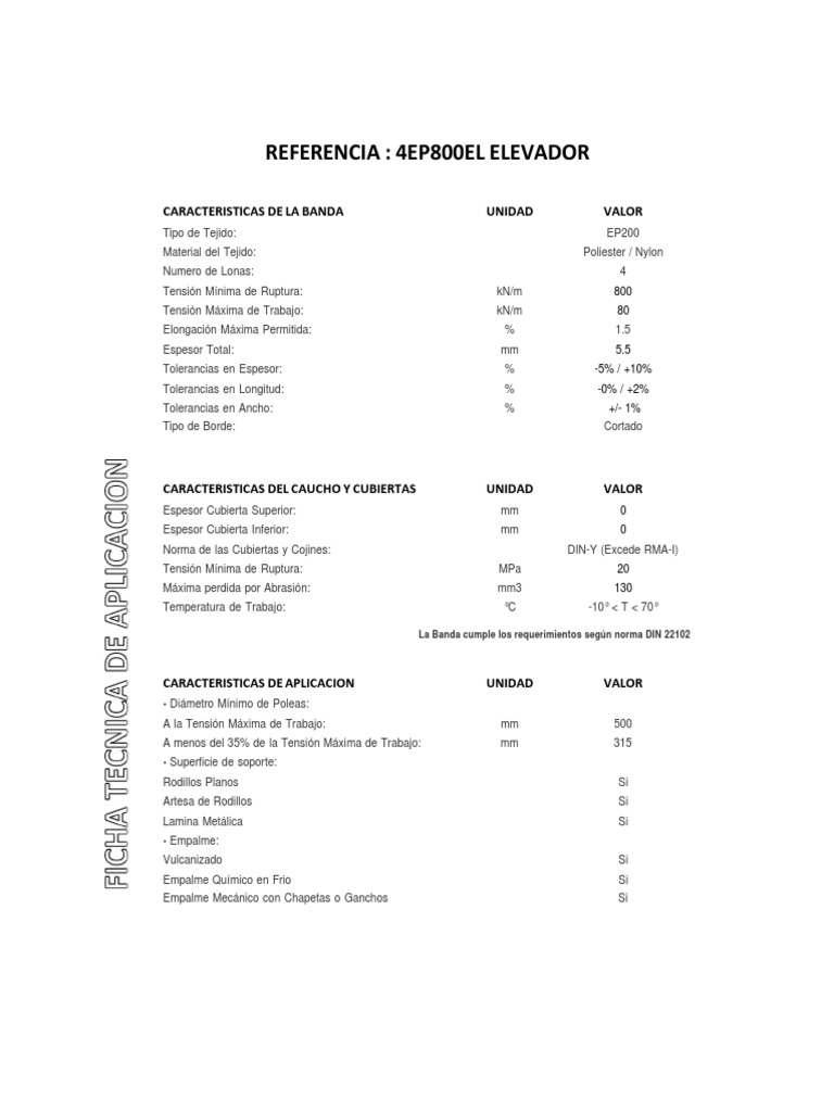 4ep800el Elevador Ficha Tecnica Sin Cubierta | PDF | Materiales