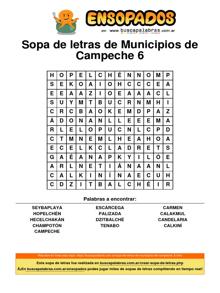 Sopa de Letras Municipios de Campeche. | PDF