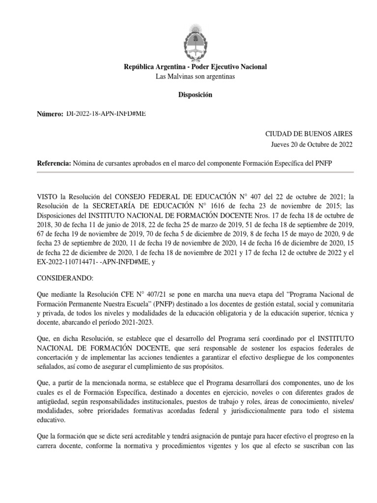 DI 2022 18 - Nomina Cursantes Aprobados As - 2022 2C | PDF | Maestros