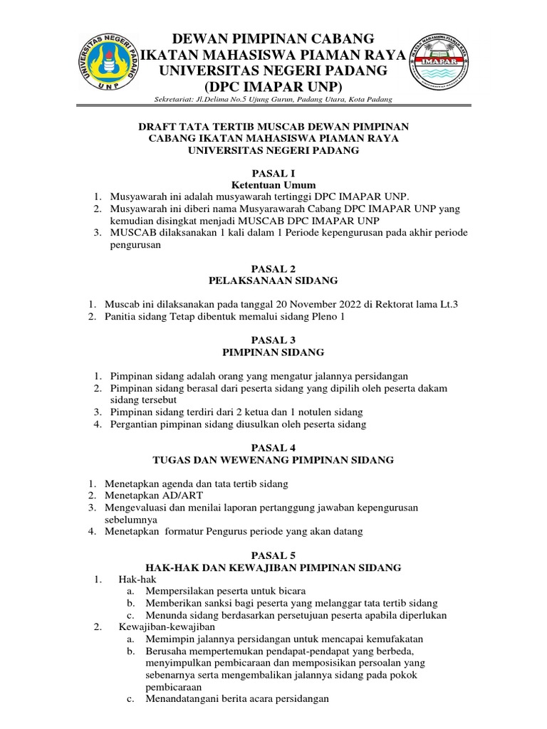 Draft Tata Tertib Muscab DPC Imapar Unp Fix | PDF