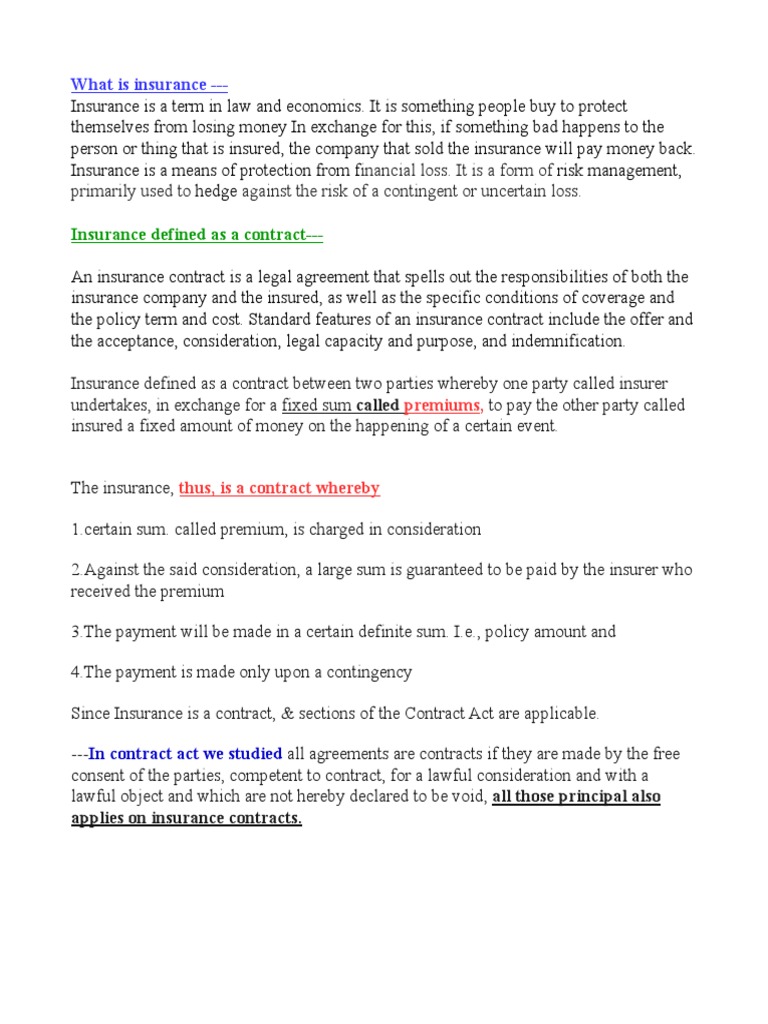 Contract of Insurance - Classification of Contract of Insurance | PDF ...