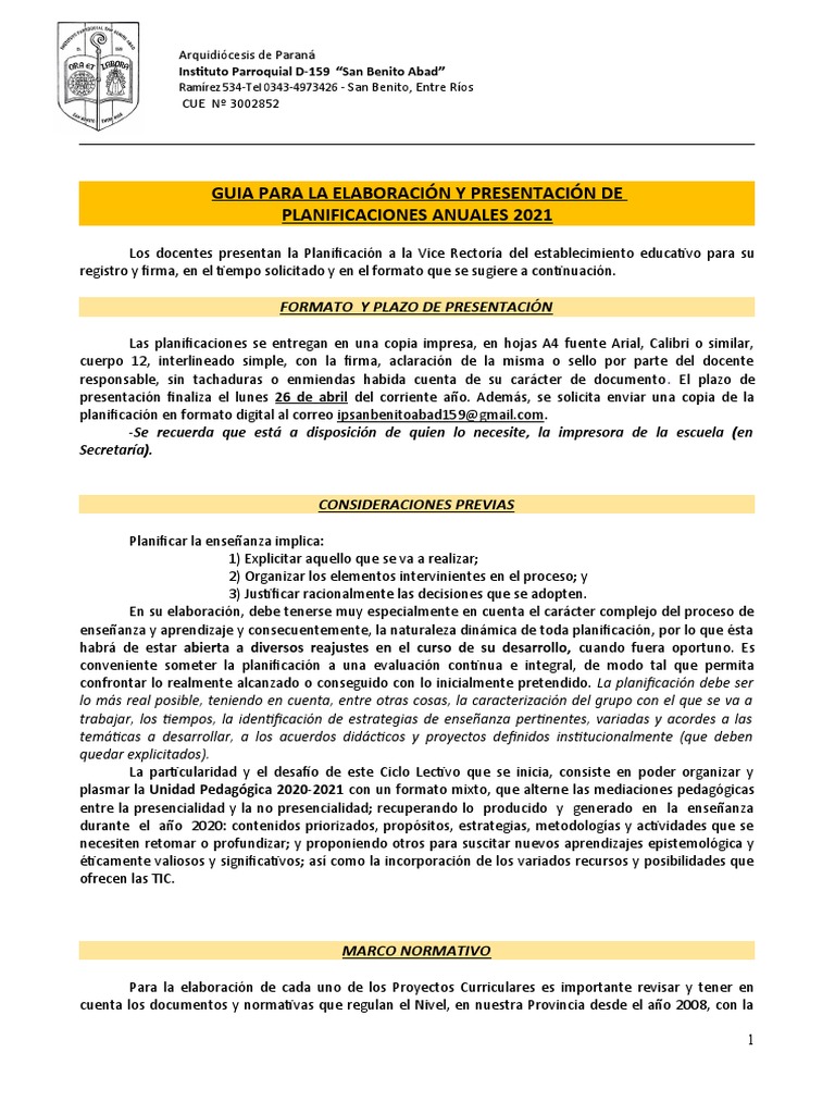 Guia para La Elaboracion y Presentación de Planificaciones Anuales 2021 | PDF | Plan de estudios ...