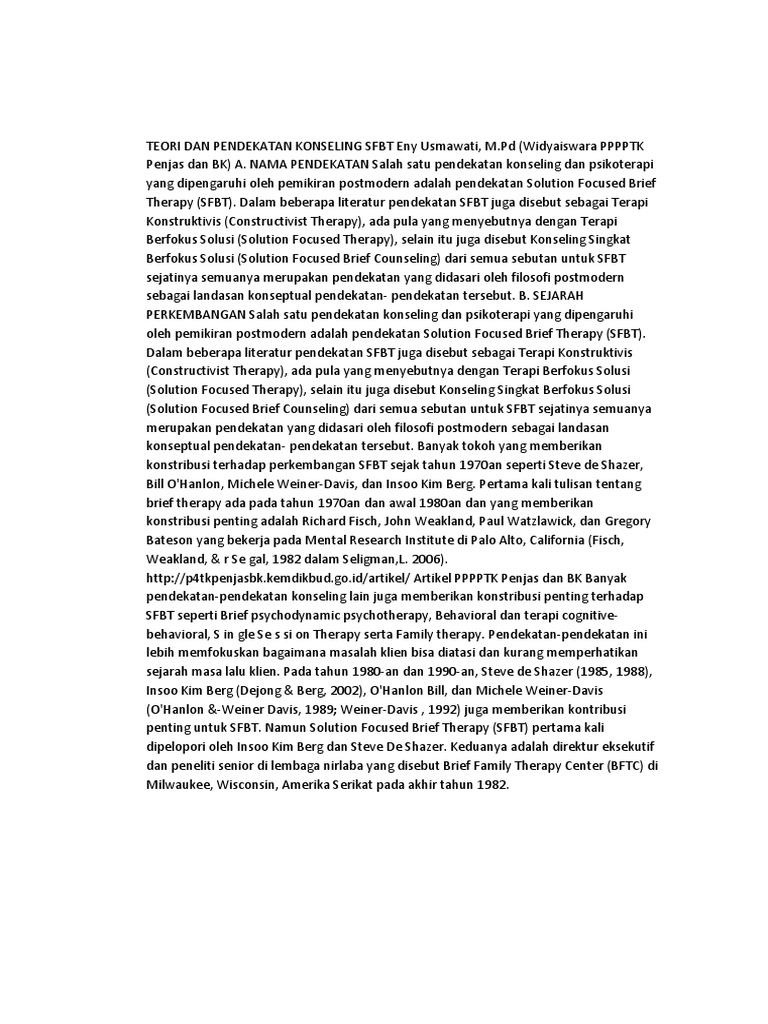 Teori Dan Pendekatan Konseling SFBT Eny Usmawati | PDF