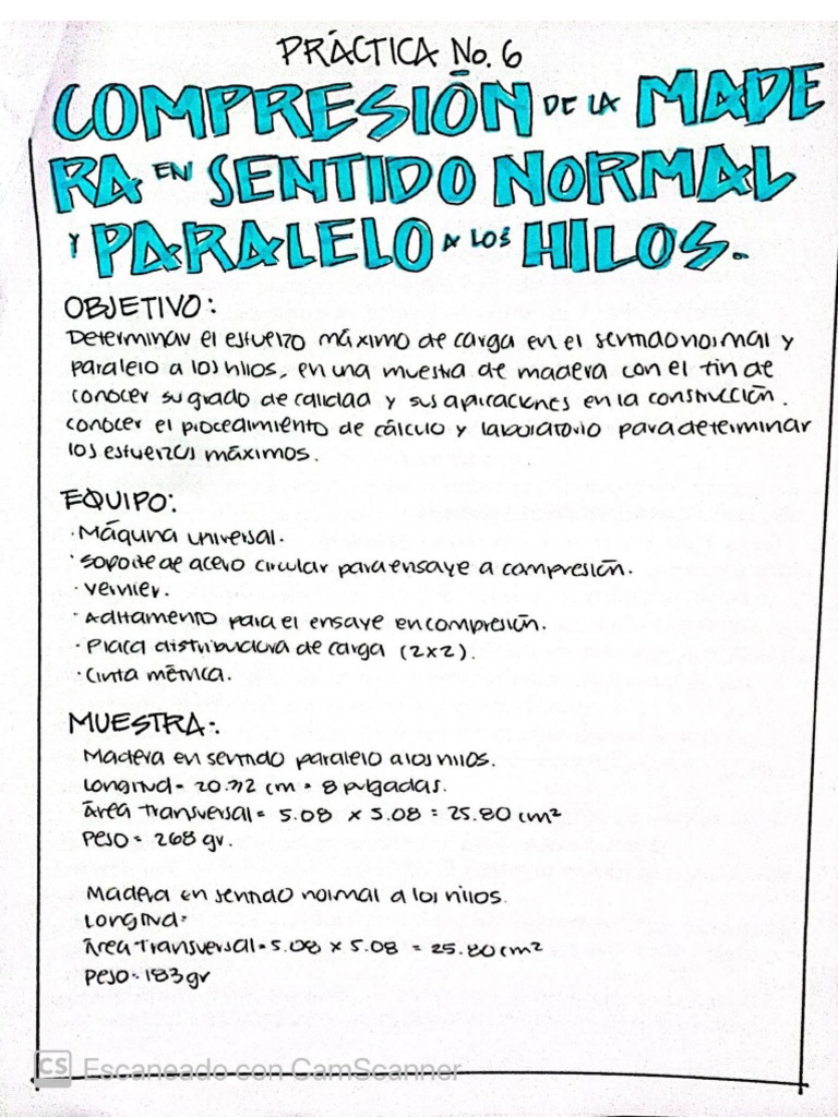 Practica 6. Compresion de La Madera en Sentido Normal y Paralelo A Los ...