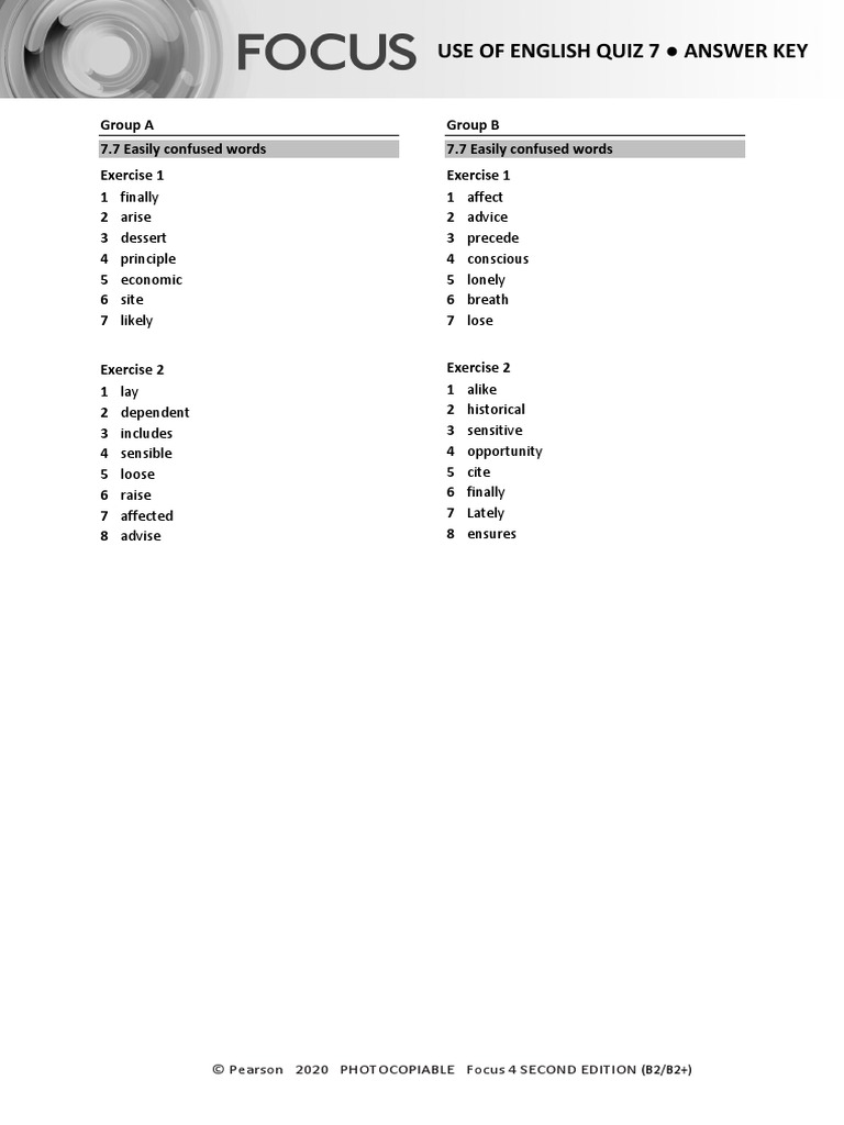 Focus4 2e Uoe Quiz Unit7 Groupa B Answers | PDF