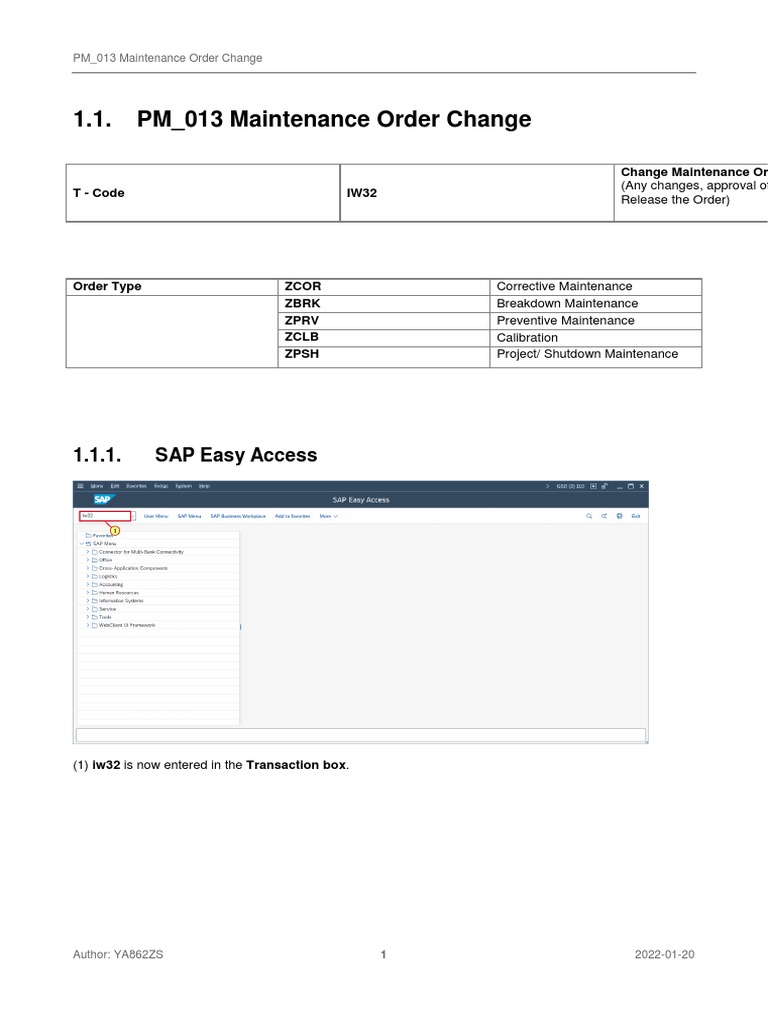 PM - 013 Maintenance Order Change IW32 | PDF | Double Click | Menu (Computing)