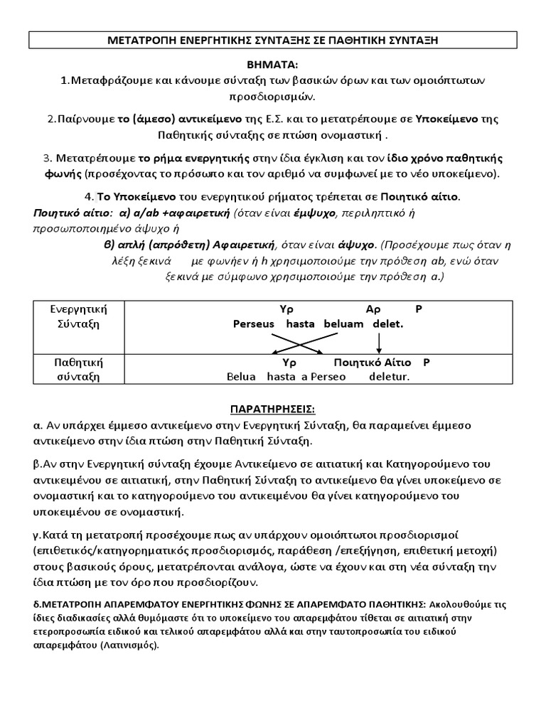 Μετατροπή Ενεργητικής Σύνταξης σε Παθητική | PDF