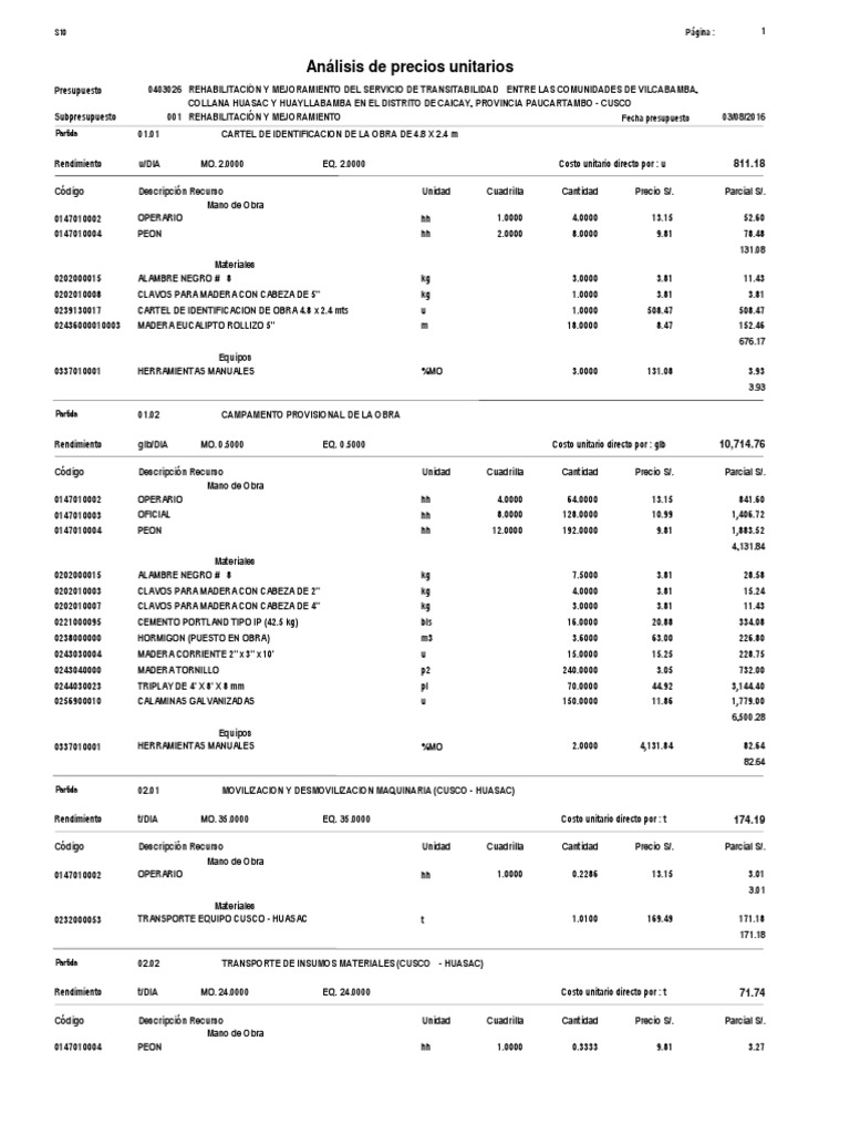 Analisis de Precios Unitarios | PDF | Economias