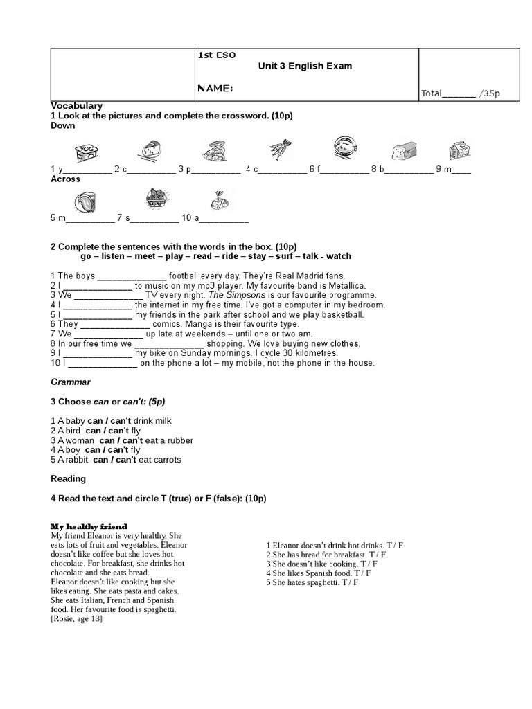 Examen de Inglès ACIS Unit 3 | PDF