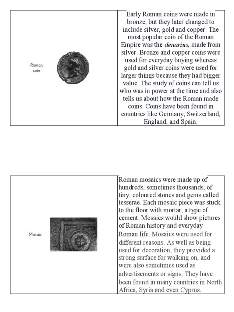 Roman Artifacts Fact Sheet | PDF