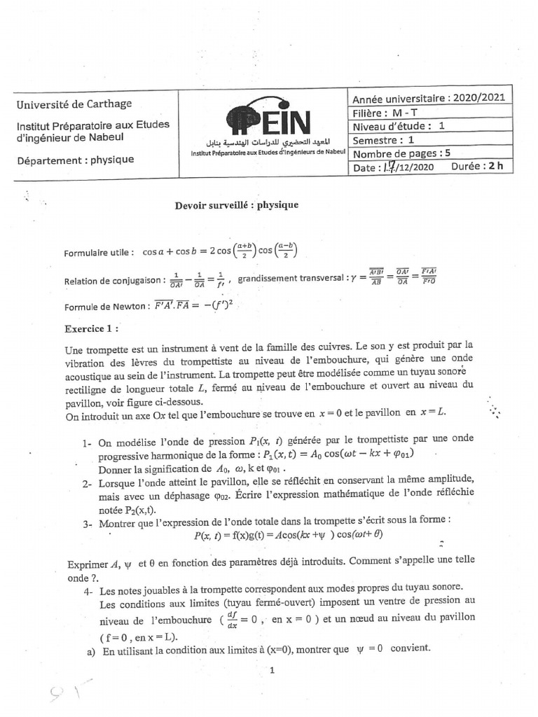 DS N1 Phy MP-PT 2020 | PDF