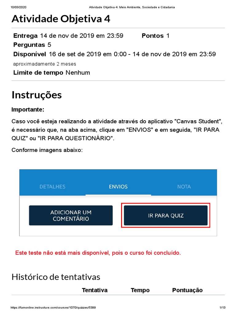 EAD - Atividade Objetiva 4 - Meio Ambiente, Sociedade e Cidadania | PDF