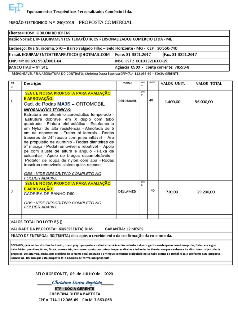 Etp Proposta Com. Itens 1 e 3 - Pe 240 | PDF