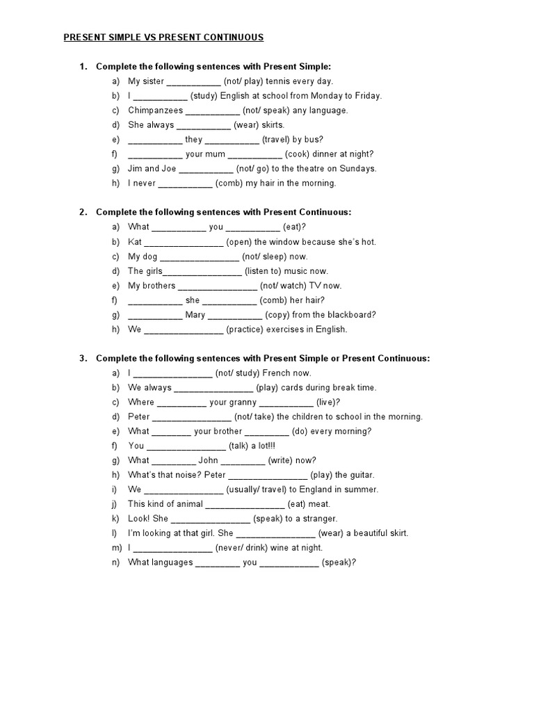 Present Simple vs Continuous Exercises | PDF