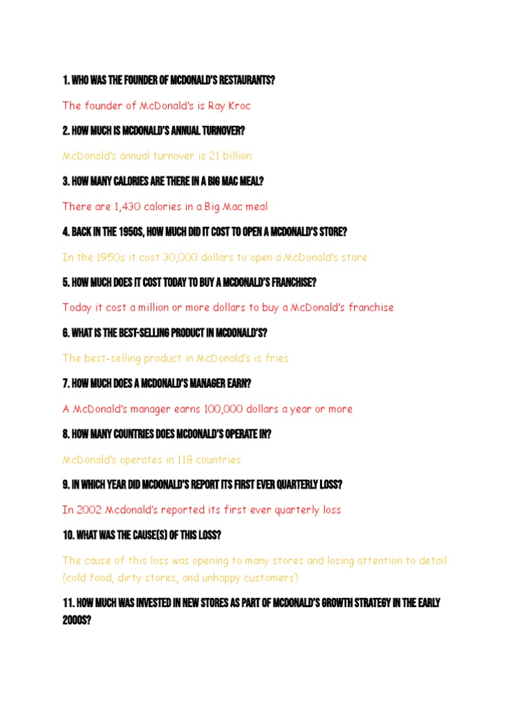 McDonalds - 11 - 7 Assignment | PDF | Mc Donald's | Food And Drink