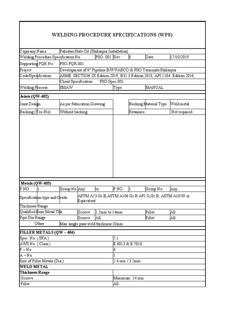 WPS-ASME SEC IX-for PSO | PDF | Welding | Construction