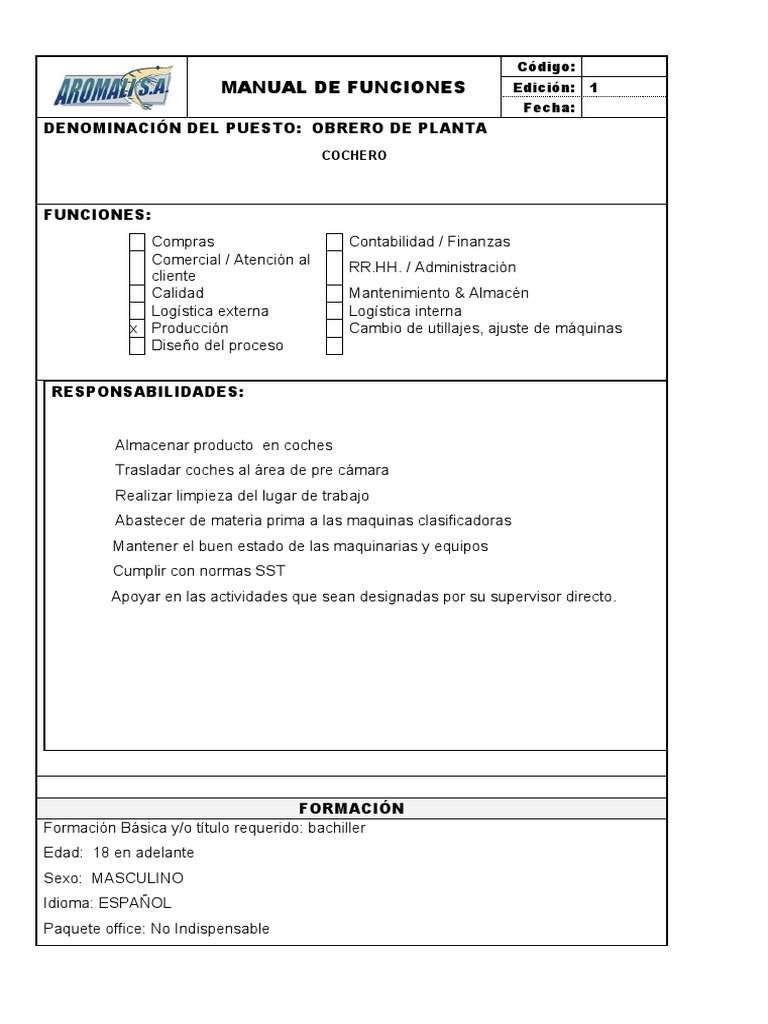 Manual de Funciones 4 | PDF | Logística | Economias
