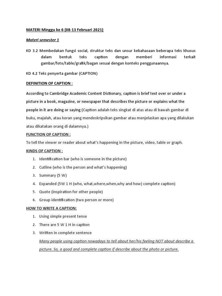 Materi KD 3.2 (Caption) English Xii | PDF